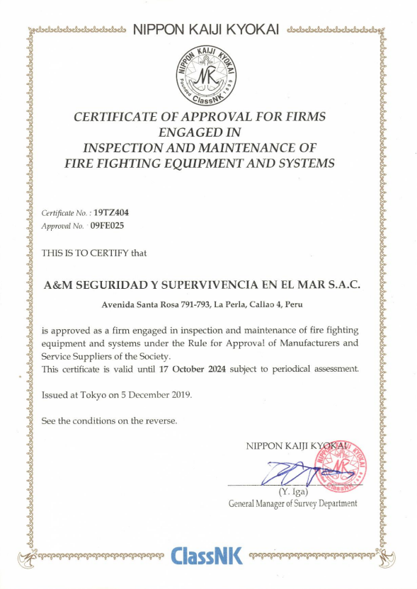 Certificado de Sociedades Clasificadoras – AMSUMAR