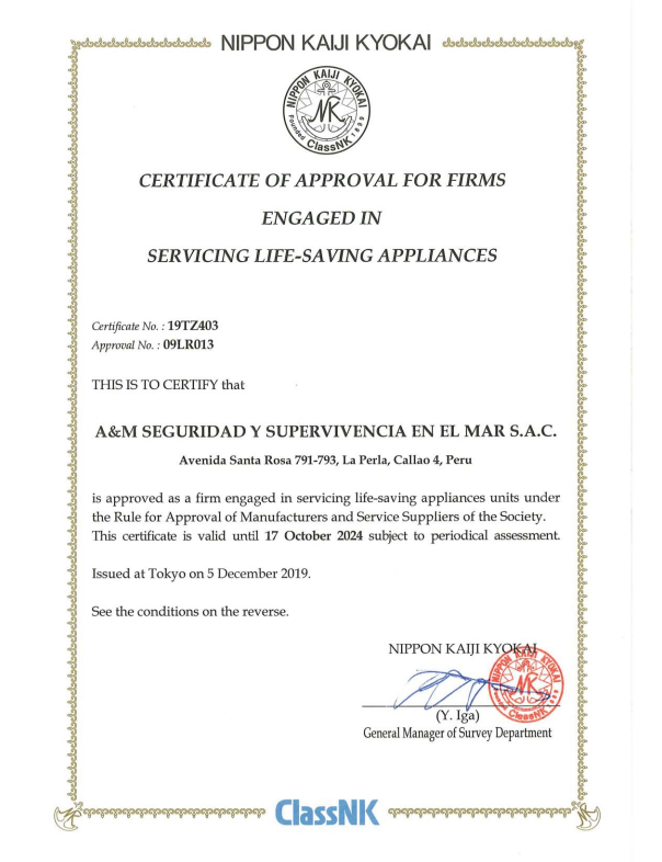 Certificate of Classification Societies – AMSUMAR